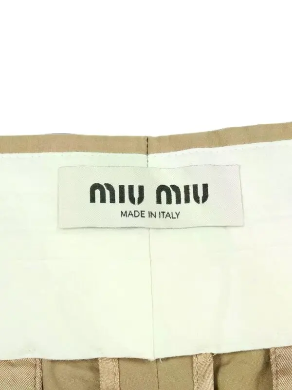 Miu Miu Logo Embroidered Beige Cotton Shorts