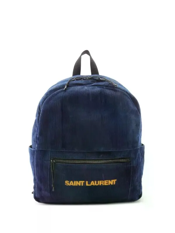 Saint Laurent Corduroy Logo Embroidered Backpack - Blue