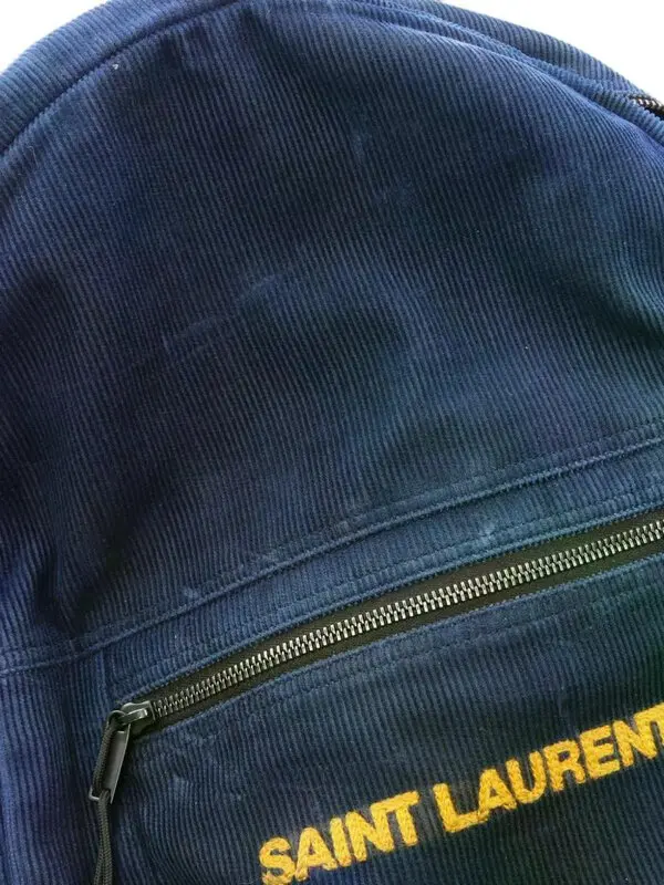Saint Laurent Corduroy Logo Embroidered Backpack - Blue