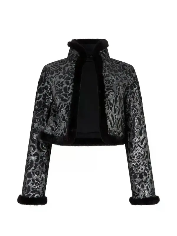 Moschino Damask Pattern Faux Fur Trim Jacket