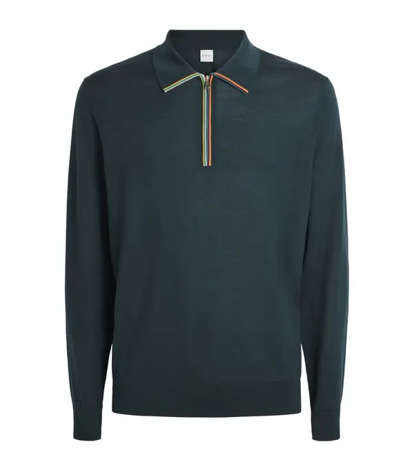 Paul Smith Merino Wool Quarter Zip Sweater With Signature Stripe Accent
