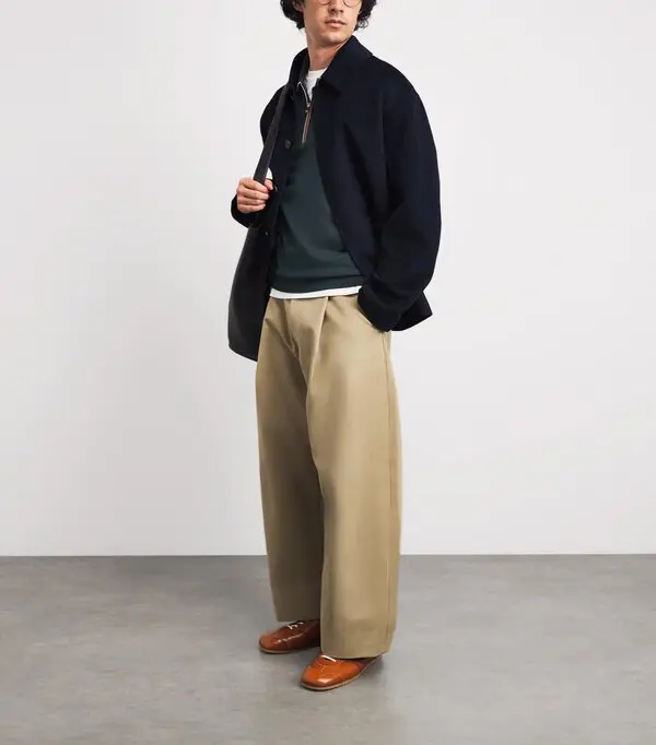 Paul Smith Merino Wool Quarter Zip Sweater With Signature Stripe Accent