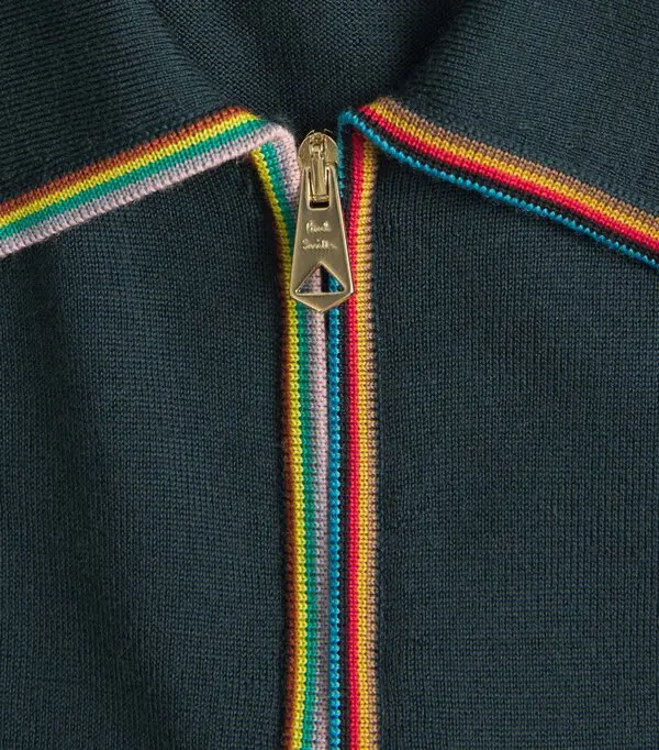 Paul Smith Merino Wool Quarter Zip Sweater With Signature Stripe Accent