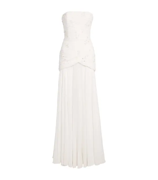 SANDRA MANSOUR Embellished Strapless Gown