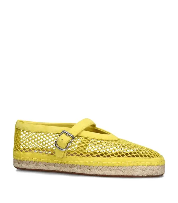 Alaïa Suede Mesh Espadrilles With Buckle Detail - Yellow