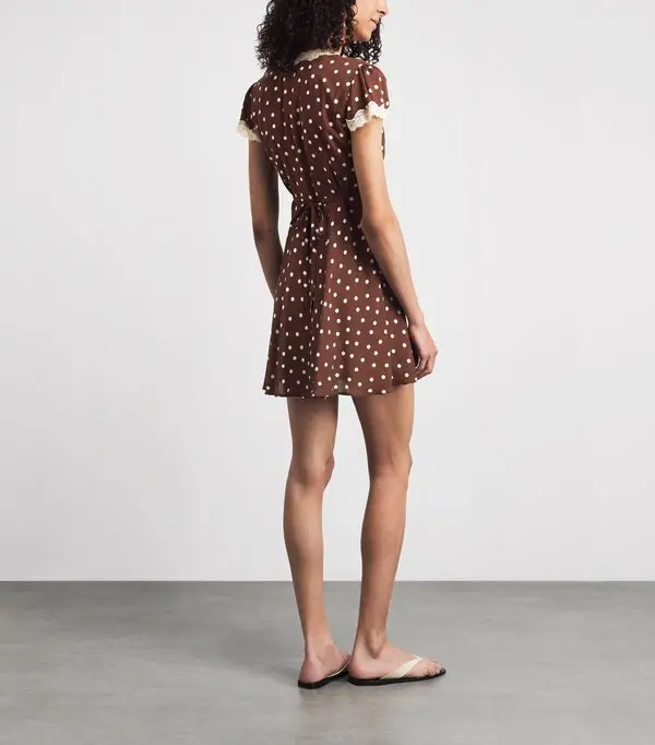 Rixo Cely Polka Dot Lace Trim Mini Dress - Brown