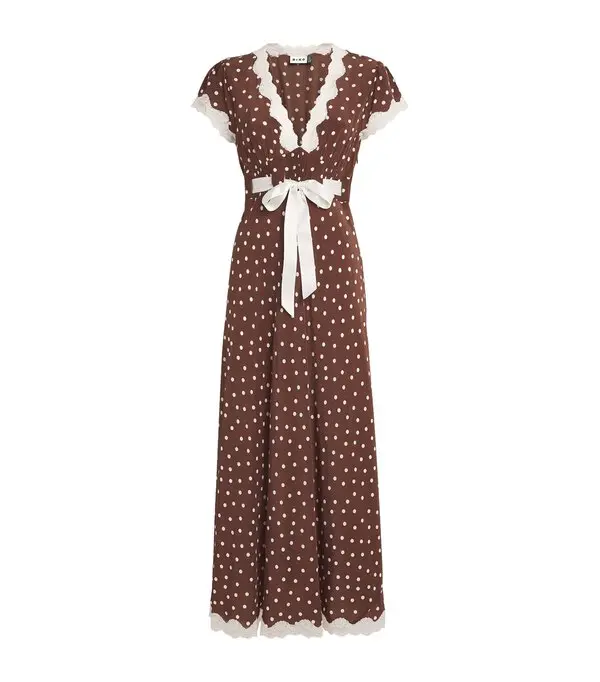 Rixo Marlice Silk Polka Dot Midi Dress - Brown