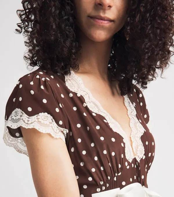 Rixo Marlice Silk Polka Dot Midi Dress - Brown