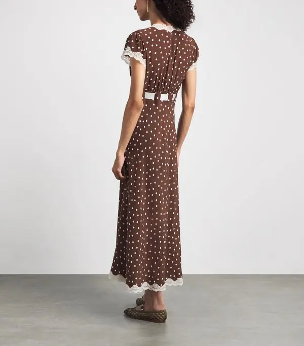 Rixo Marlice Silk Polka Dot Midi Dress - Brown