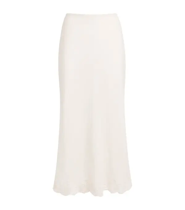 Rixo Linen-blend Crystal Midi Skirt With Lace Trim - Ivory