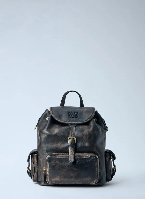 Miu Miu Leather Backpack With Buckle Detail - Multicolor