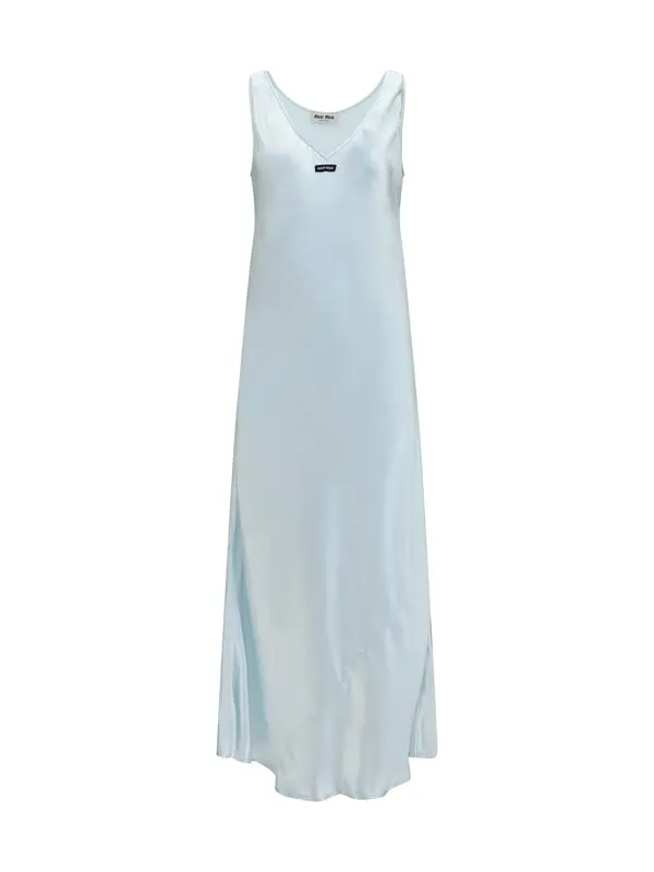 Miu Miu Long Satin V-neck Dress - Blue