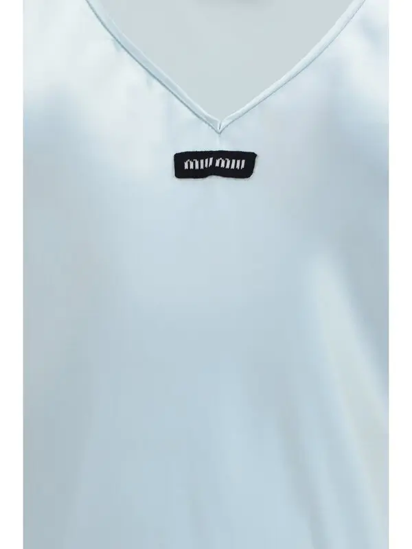 Miu Miu Long Satin V-neck Dress