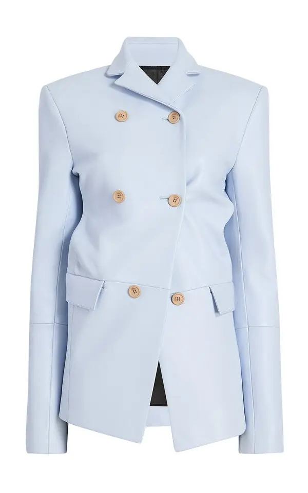 Khaite Rolo Draped Plonge Leather Jacket - Blue