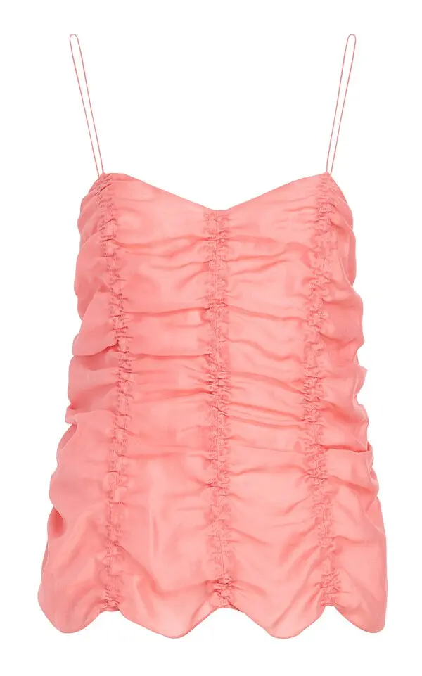 Khaite Inara Ruffled Spaghetti Strap Top - Pink
