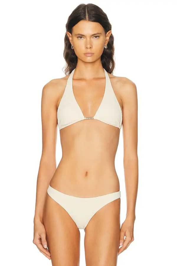 ZIAH Tweed Beaded Halter Bikini Top