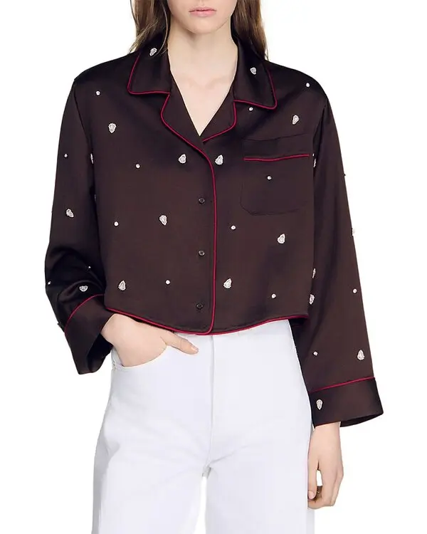 Sandro Shirt With Beads And Rhinestones