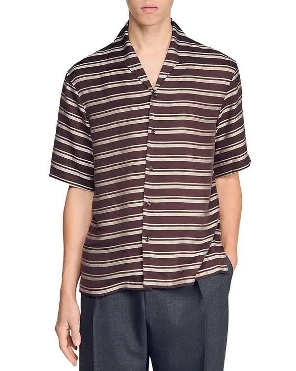 Sandro Striped Boat Neck Shirt - Chocolate