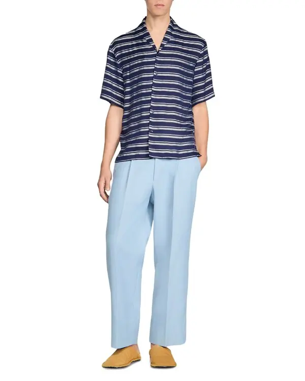 Sandro Striped Boat Neck Shirt - Navy Blue