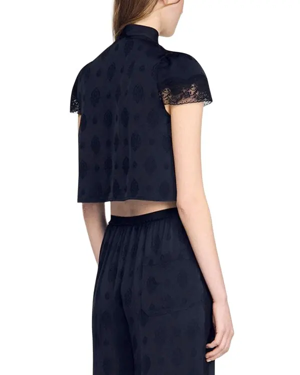 Sandro Paisley Jacquard Crop Top