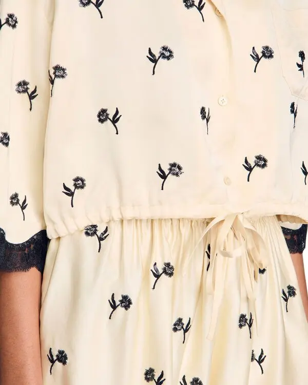 Sandro Cropped Floral Embroidered Shirt