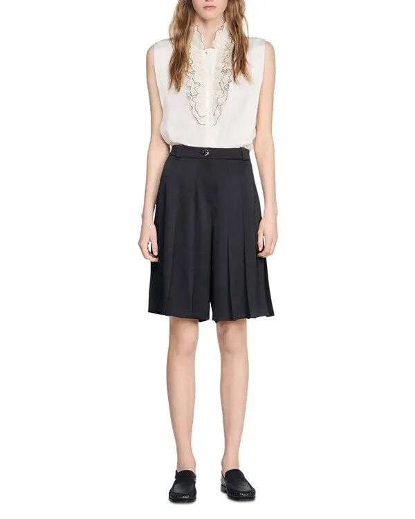 Sandro Long High Waisted Pleated Shorts