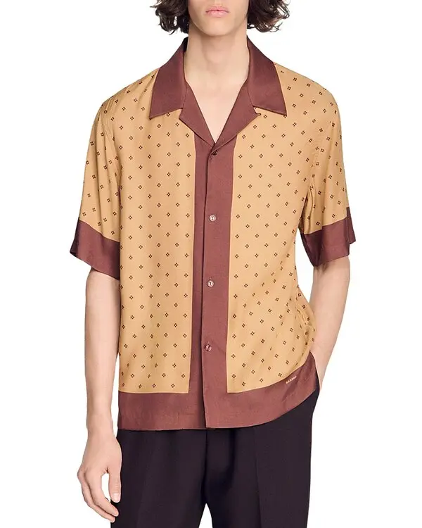 Sandro Fw26 Micro Cross Motif Shirt - Camel