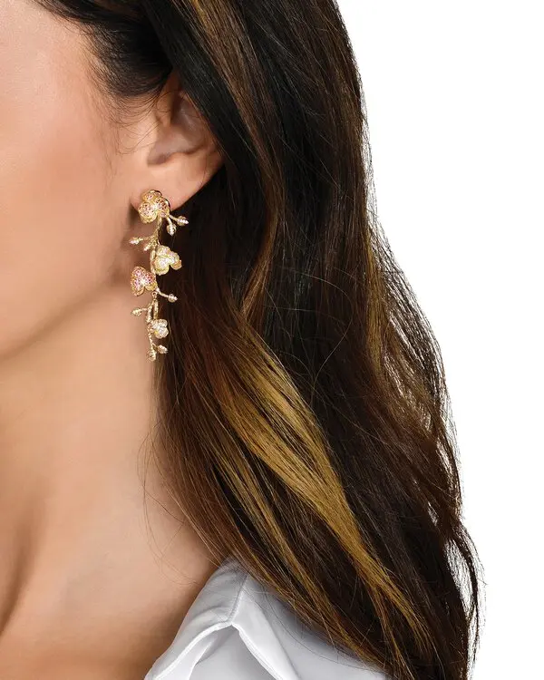 ANABEL ARAM Pave Orchid Linear Drop Earrings