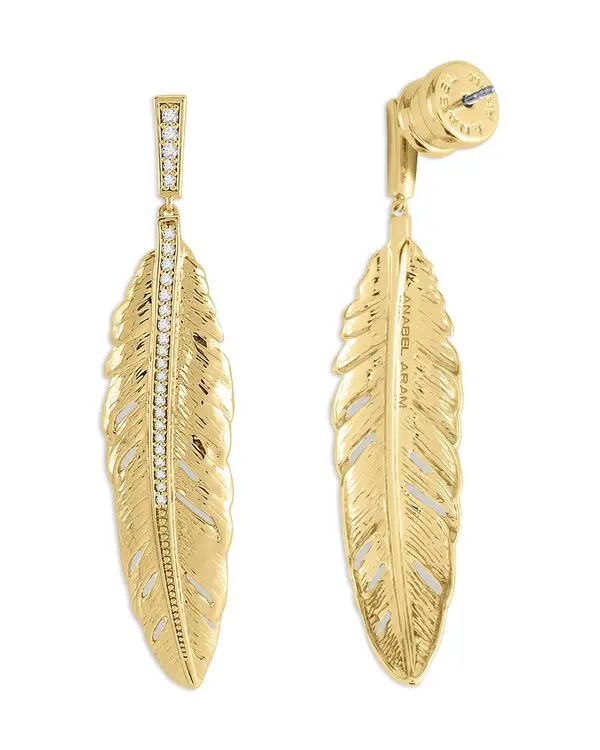 ANABEL ARAM Pave Feather Linear Drop Earrings