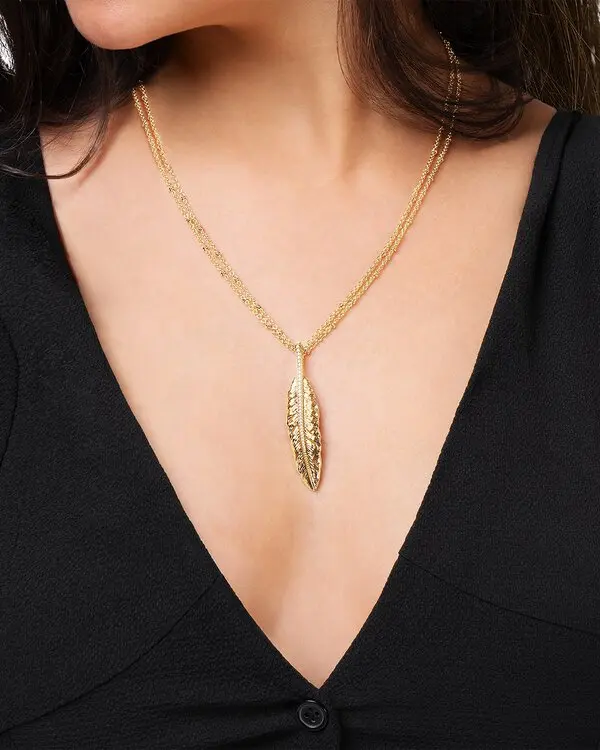 ANABEL ARAM Pave Feather Large Pendant Necklace, 17-18