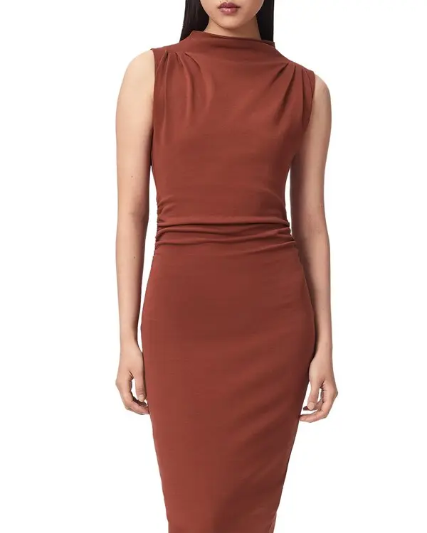 ALLSAINTS Katarina Cowl Neck Dress - Rust Brown