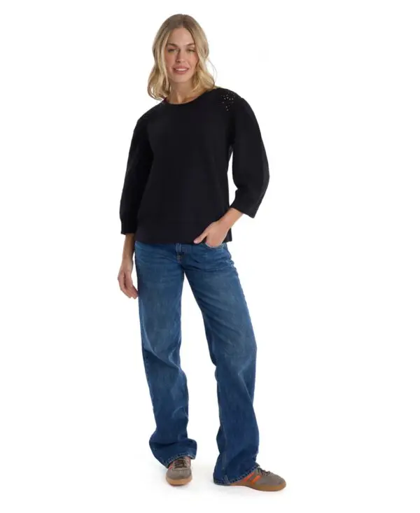 WILT CLOTHING Eyelet Mix Top - Black