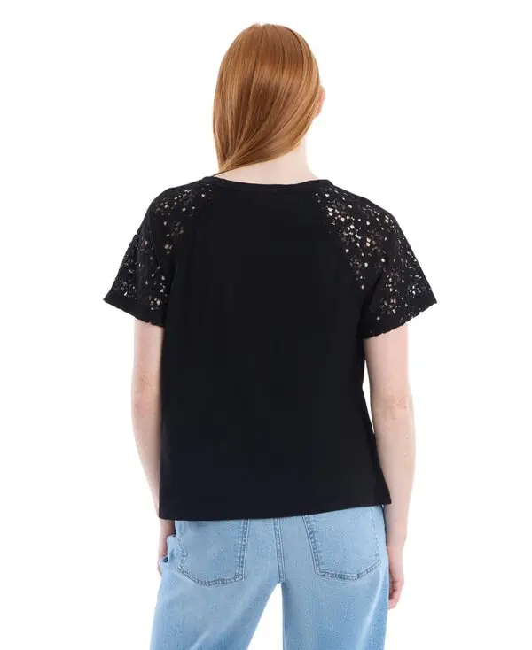WILT CLOTHING Lace Raglan Sleeve Tee - Black