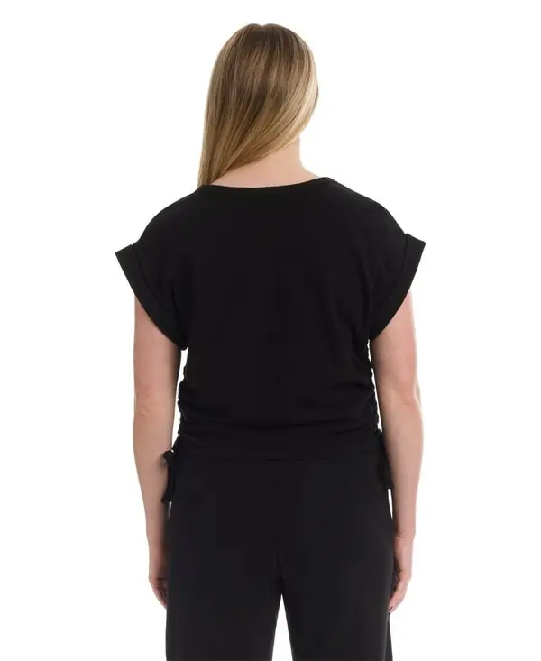 WILT CLOTHING Round Neck Side Drawstrings Top - Black