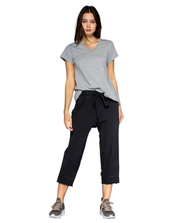 WILT CLOTHING Crop Raw Jogger Easy Fit Pants - Black