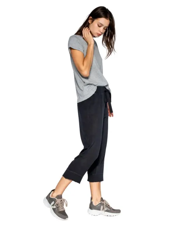 WILT CLOTHING Crop Raw Jogger Easy Fit Pants - Black