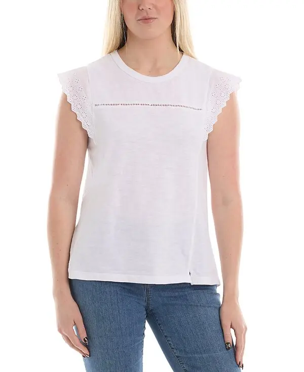 WILT CLOTHING Eyelet Cap Sleeve Tee - White