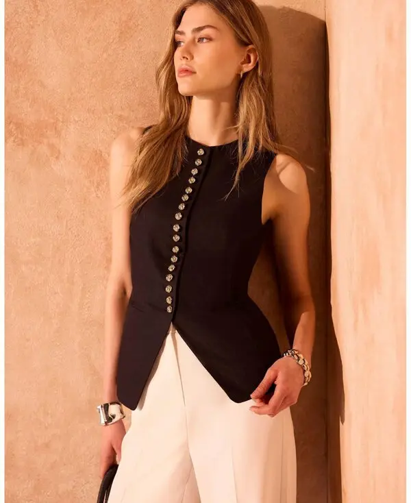 Mint Velvet Linen Button Detail Waistcoat