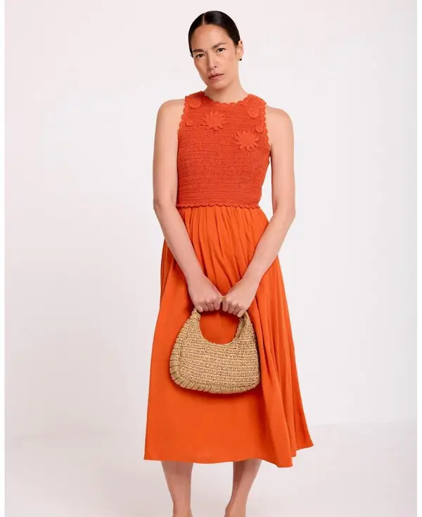 Mint Velvet Crochet Bodice Midi Dress