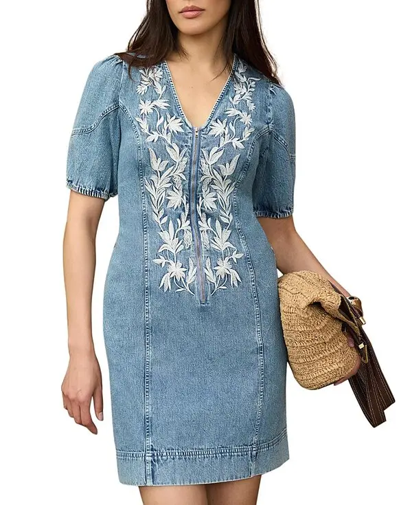 Mint Velvet Embroidered Denim Mini Dress