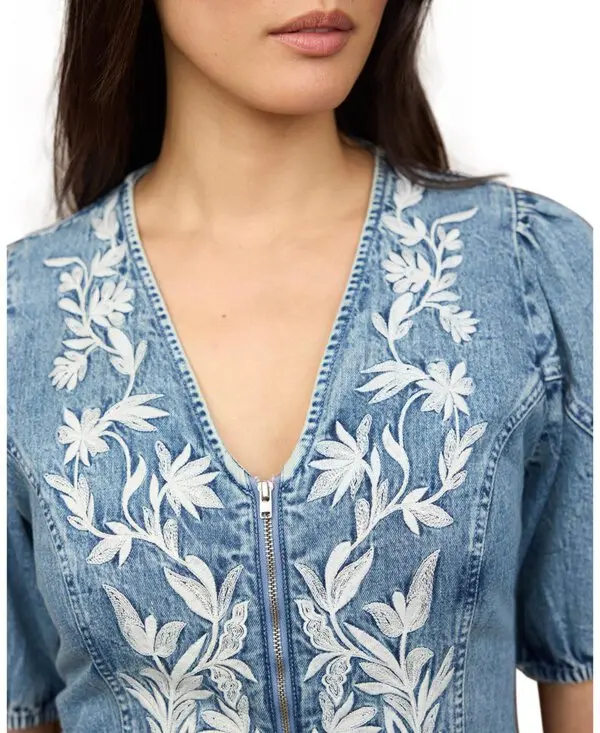 Mint Velvet Embroidered Denim Mini Dress
