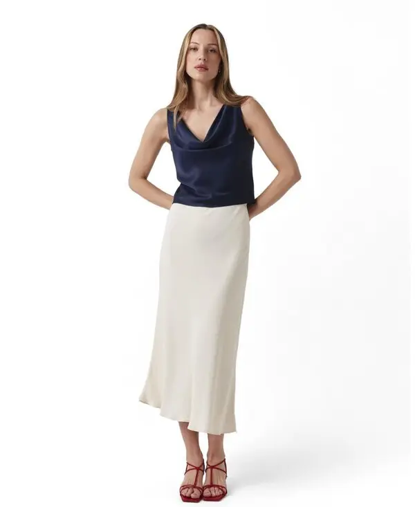 GHOST LONDON Lyra Crepe Midi Skirt - Ivory
