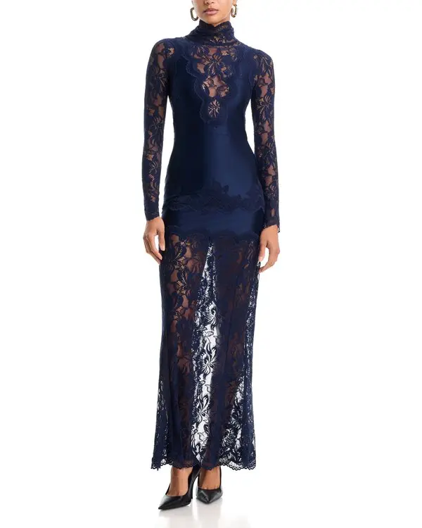 Rabanne Lace Long Sleeve Maxi Dress - Deep Navy