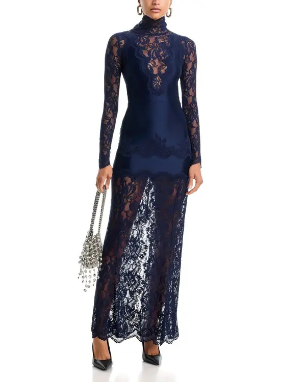 Rabanne Lace Long Sleeve Maxi Dress - Deep Navy