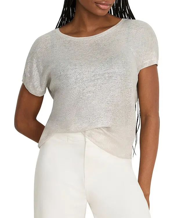 NIC+ZOE Glazed Feather Knit Sweater Top - Cobblestone