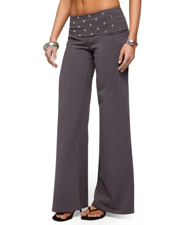 EDIKTED Breanna Studded Foldover Wide Leg Pants