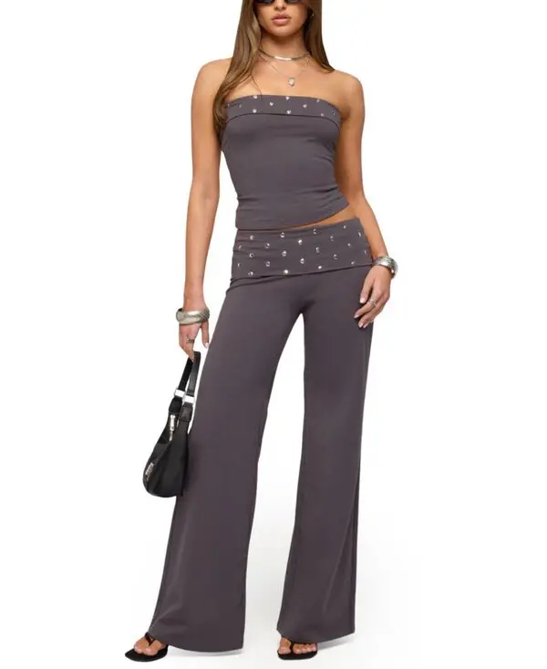 EDIKTED Breanna Studded Foldover Wide Leg Pants