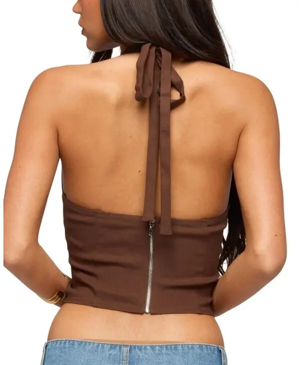 EDIKTED Alira Fringed Panel Halter Top