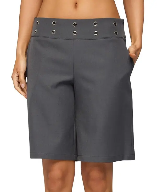EDIKTED Grommet Low Rise Bermuda Shorts - Dark-gray