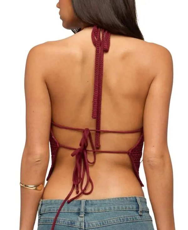 EDIKTED Backless Coastal Charm Crochet Top